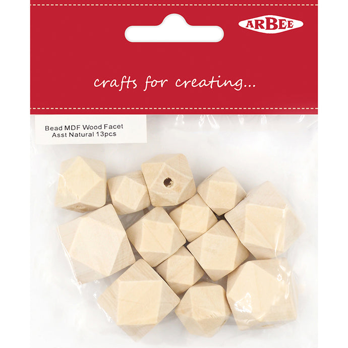 BEAD MDF WOOD FACET ASST NATURAL 13PC – Arbee Craft
